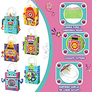 24 Pcs Robot Party Supplies Candy Gift Bags, Robot Goodie Gift Treat Bags, Kids Candy Treat Bags with Handle for Robot Themed Birthday Party Decorations Supplies