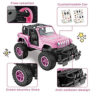 NQD Pink RC Cars 1:16 Scale with DIY Sticker, Remote Control Car for Girls, 80 Min Play 2.4Ghz Jeep RC Trucks,Little Girl Toys Gifts for 4-5 6-7 8-10 Years Old