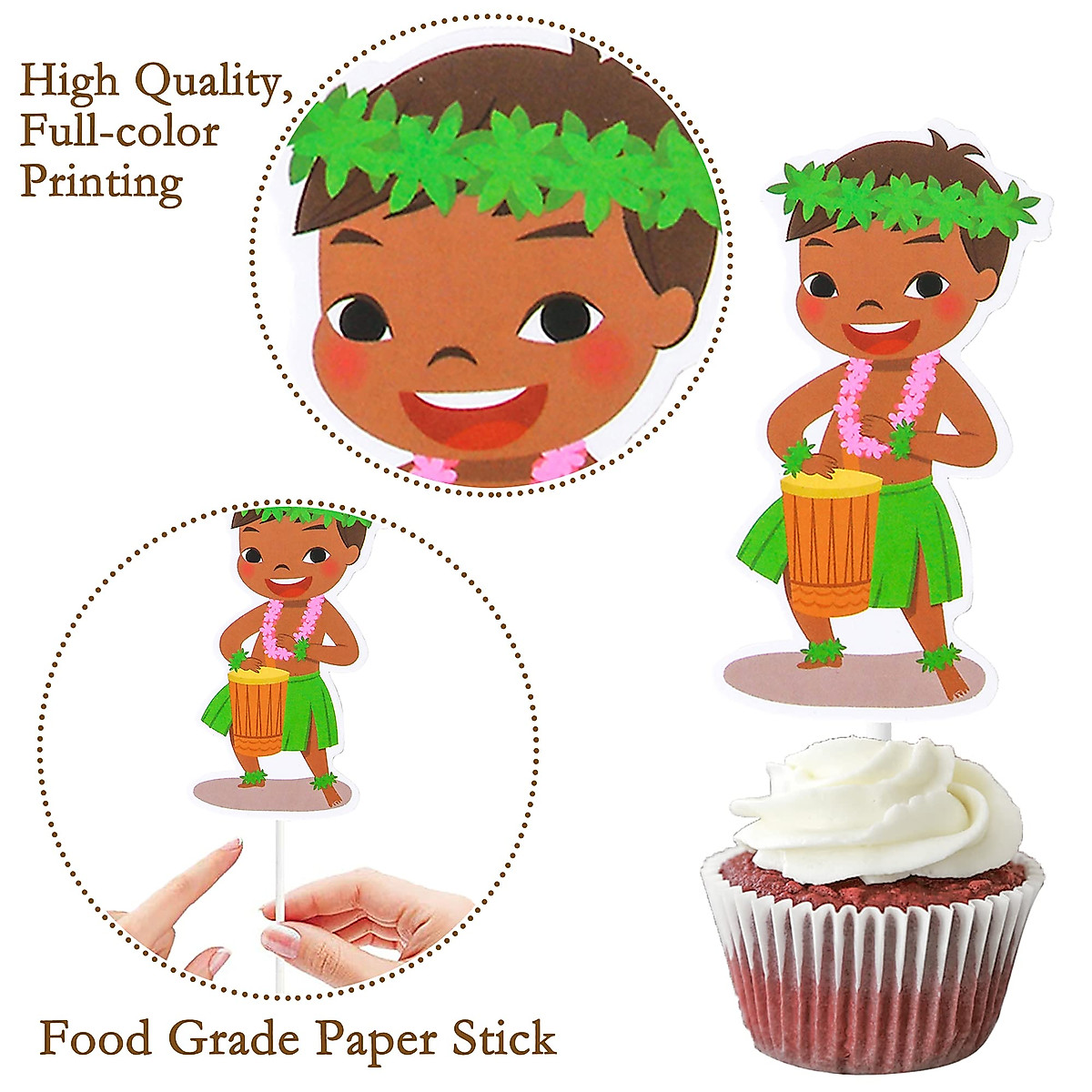 32pcs Hawaii Luau Cupcake Toppers Decoration Hawaiian Tropical Party Cupcake Toppers with Flamingo Pineapple Palm Leaves Tiki for Aloha Summer Party Supplies