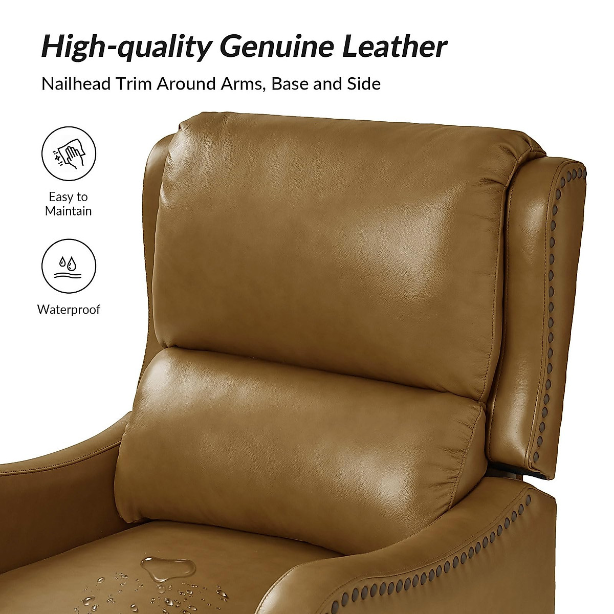 HULALA HOME Leather Recliner Chair Set of 2, Modern Push Back Recliner Armchair with Adjustable Backrest & Footrest,Comfy Upholstered Lazyboy Single Sofa for Home Theater Bedroom Living Room, Camel