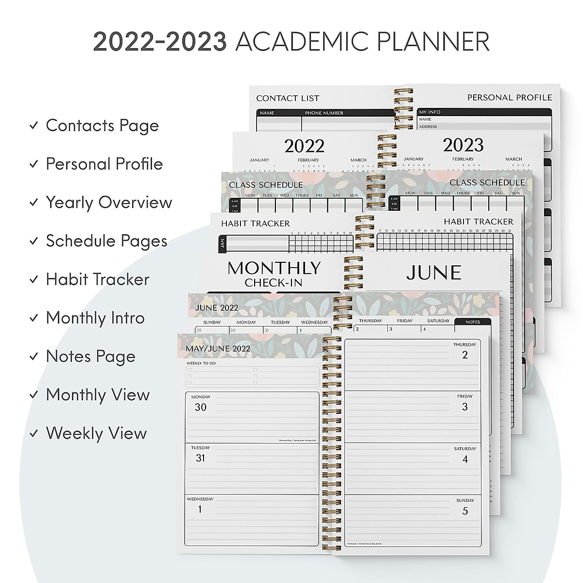 Academic Planner Yearly Monthly Weekly Daily Large Calendar Organizer by Bright Day Spiral Bound Dated Agenda Flexible Cover Notebook, June 2022 - July 2023, 8.25 x 6.25, Black Floral