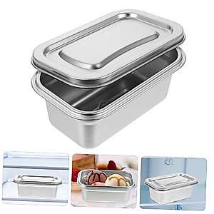 OUNONA 3pcs Ice Cream Box Stainless Steel Refrigerator Round Container with Lid Freezer Container Empty Ice Cream Containers Refrigerator Food Storage Bin Household Storage Box, 17X11X7CM, Silver
