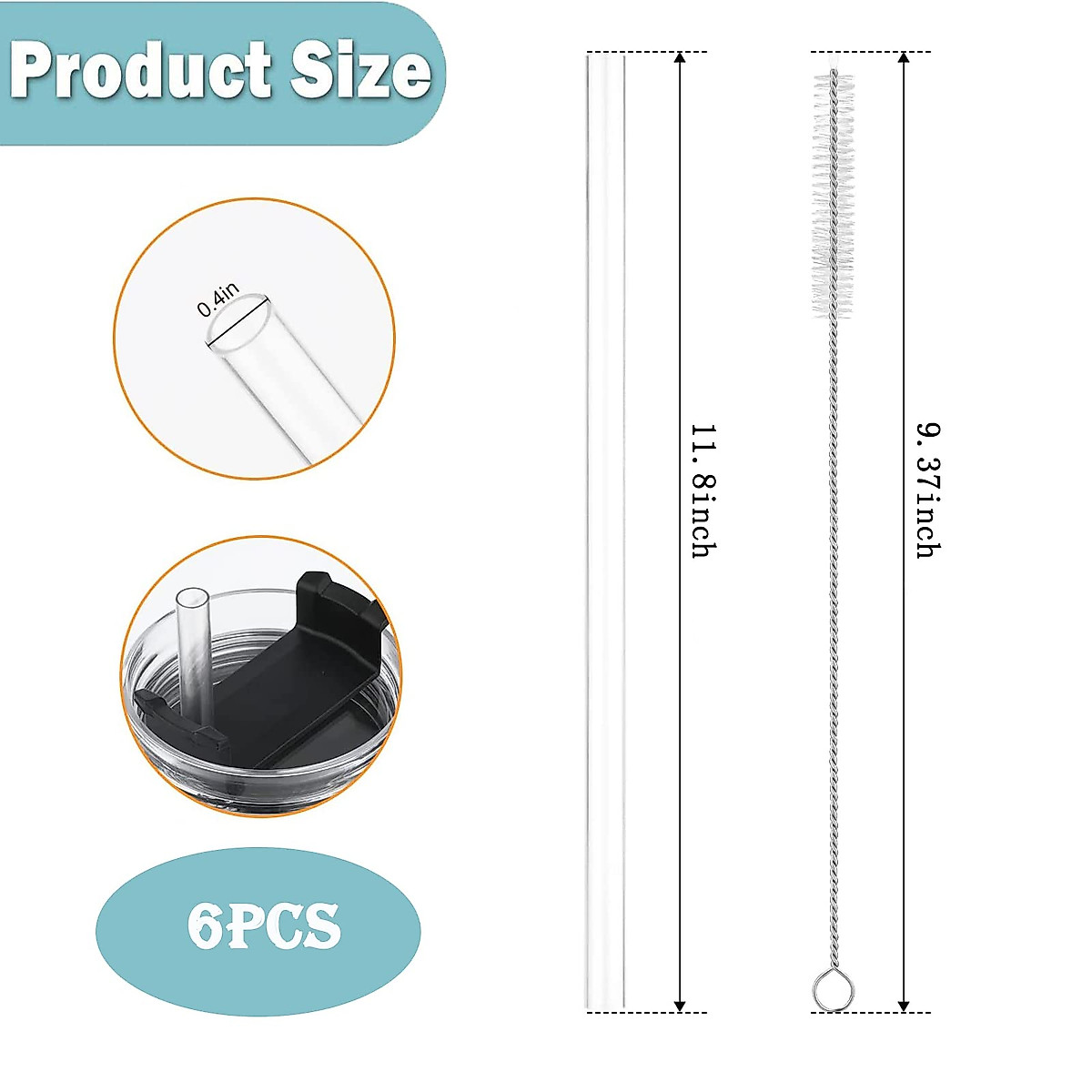 ZOFTBIGK Silicone Straw Replacement 40 oz for Stanley Adventure Travel Tumbler,6 Pcs Reusable Straws Silicone Straws with Cleaning Brush Compatible with Stanley 40oz Stanley Cup Stanley Water Jug.