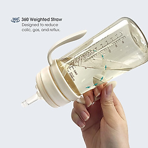 MOTHER-K No-Spill Sippy Cup with Weighted Straw with Handle, Drink from Any Angle for Babies & Toddlers, Customizable, PPSU Learner Cup, Ivory (10 oz)