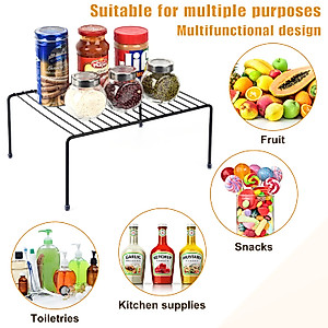 Kitchen Cabinet Storage Shelf Rack/Plastic Feet - (13.1 x 10.2 Inch) - Steel Metal - Rust Resistant Finish - Cups, Dishes, Cabinet & Pantry Organization (4, Black)