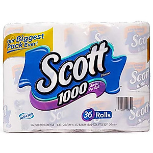 Scott 1000 Sheets Per Roll Toilet Paper,36 Rolls Bath Tissue