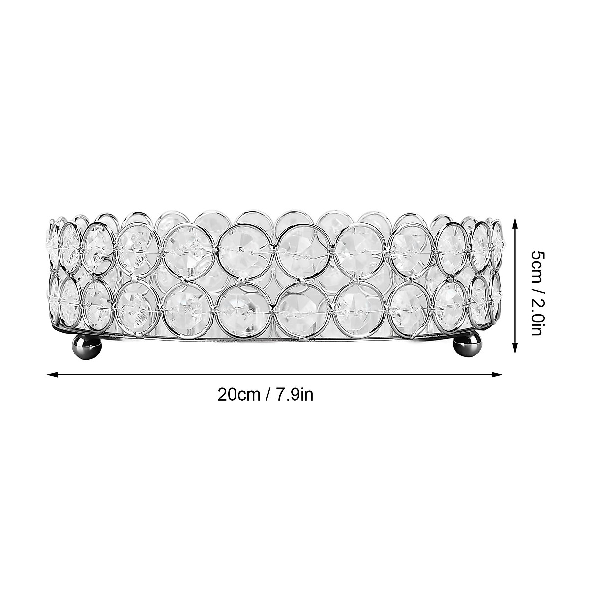 JUOPZKENN Crystal Cosmetic Makeup Tray Jewelry Trinket Tray Organizer Vanity Tray Mirrored Decorative Tray Home Deco Dressers Perfume Skin Care Tray for Christmas Brithday Gift(Silver 20cm)