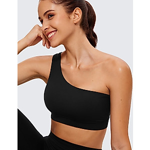 CRZ YOGA Butterluxe Womens One Shoulder Sports Bra - Sleeveless One Strap Low Impact Asymmetrical Workout Yoga Tops Black X-Large