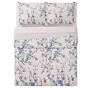 CANNON Kasumi Floral King 3 Piece Duvet Cover Set, White/Blue