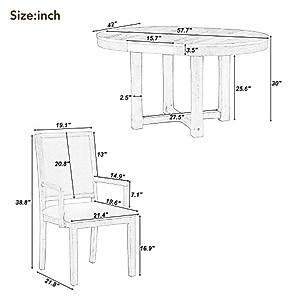 WOZNLA Room 5-Piece Set-Round to Oval Extendable Butterfly Leaf Table with 4 Upholstered Dining Chairs with Armrests for Kitchen and Family, Natural Wood Wash