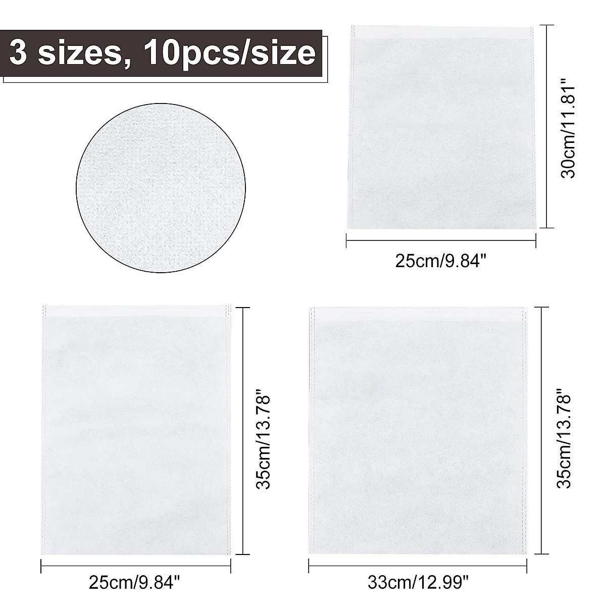 CHGCRAFT 30Pcs 3Sizes Non-Woven Fabric Dustproof Handbag Storage Organizer White Bag Dust Cover for Storage