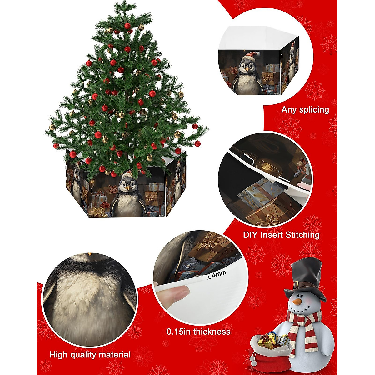Christmas Penguin Christmas Tree Collar Tree Box Stand Cover, Artificial/Pencil/Silm/Skinny Tree Ring 6 Packs Collapsible Tree Skirt for Christmas Xmas Tree Decorations, Merry 17"x10"