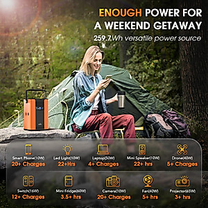 Trene Portable Power Station, Outdoor Generator 259.7Wh, Solar Generator, 300W Lithium Battery Backup Power Source with LED Light, DC AC Outlet for Home Use Camping RV Travel Emergency