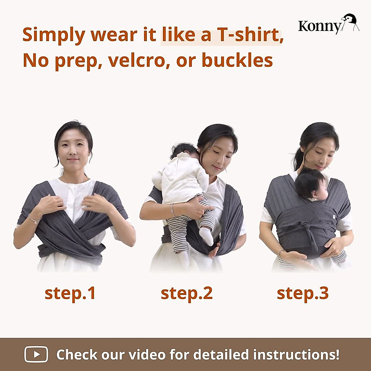 Konny Baby Carrier Elastech Luxury Carrier Wrap, Easy to Wear Baby Wrap Carrier, Perfect Essentials Cloths for Newborn Babies up to 44 lbs, (Lavender, L)