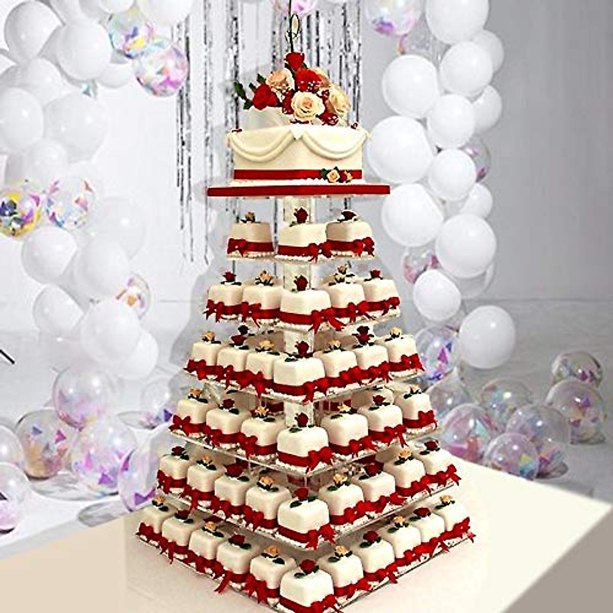 TABLECLOTHSFACTORY 7 Tier Square Heavy Duty Acrylic Crystal Glass Clear Cupcake Dessert Decorating Stand for Birthday Xmas Party Wedding