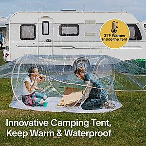 EighteenTek Clear Pop Up Sports Tent Camping Stargazing Transparent Outdoor Bubble 2 Person Capsule Portable Weather Proof Pod Instant Cold Protection Shelter 88"x54"x39"H