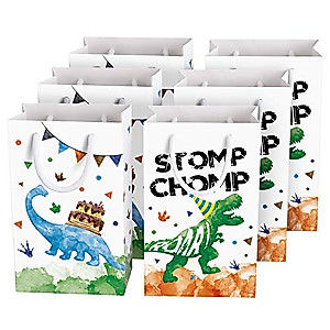 WERNNSAI Watercolor Dinosaur Party Bags - 16 Pack Dinosaur Party Favor Bags for Boys Kids Dino Theme Party Supplies Candy Treat Goodies Gift Bags with Handle