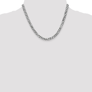 Solid 14k White Gold 6.25mm Beveled Curb Cuban Chain Necklace - with Secure Lobster Lock Clasp 18"