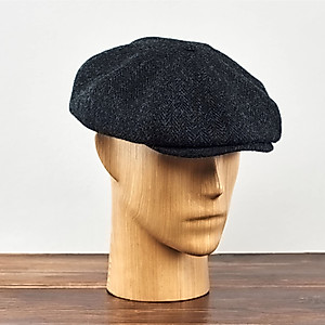 Sterkowski Men's Newsboy Cap | Anthracite Herringbone Tweed Cap with Cotton Lining | Unisex Outdoor HAT for Adults - 58 cm