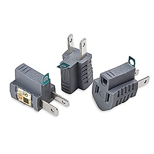 Cable Matters [UL Listed] 3-Pack 2 Prong to 3 Prong Outlet Adapter in Gray (3 Prong to 2 Prong Plug Adapter) - Allows a 2 Prong Outlet to Accept 3 Prong Plugs
