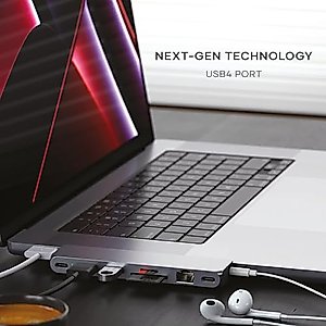 Satechi USB C Hub Multiport Adapter Pro Hub Max - USB4, USB-A Data, USB-C Data, Gigabit Ethernet, SD/Micro SD Port and Audio Jack - for M2/ M1 MacBook Pro/Air (Space Gray)