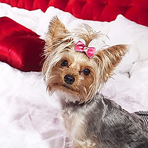 40 Pieces Dog Bows Cute Puppy Dog Bowknot Hair Bows Handmade Hair Accessories Bow with Rubber Bands Lace Organza Puppy Bows Rhinestone Pearls Dog Hair Ties Multicolor Dog Hair Grooming Accessories