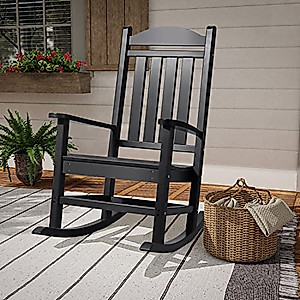 Devoko Rocking Chair Plastic Outdoor Indoor Patio Rocker Chair High Back All Weather Rocker for Patio Backyard Porch Garden (Black)