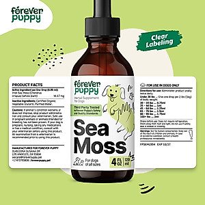 Irish Sea Moss Drops for Dogs - Thyroid & Energy Support for All Breeds & Sizes - Dog Food Supplements with Liquid Seamoss Extract - Natural Vitamins and Supplements for Thyroid Health - 4 oz