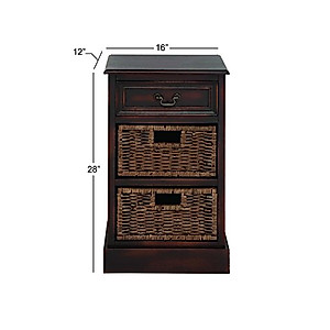 Deco 79 Wood 2 Baskets and 1 Drawer Storage Unit, 16" x 12" x 28", Maroon