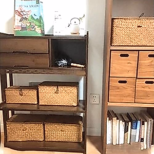 Seaweed Storage Basket Handwoven Storage Box with Lid Cosmetic Storage Box Laundry Basket Wicker Basket Storage Basket Box Wicker(L,Natural)