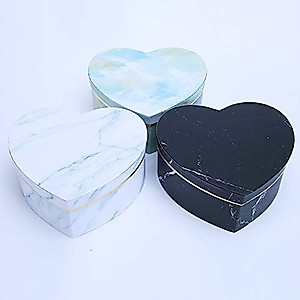 Tbrand BBJWRAPS Marble Heart Shaped Paper Flower Boxes for Arrangements with Lids Luxury Gift Packaging, Set of 3 (S/M/L)