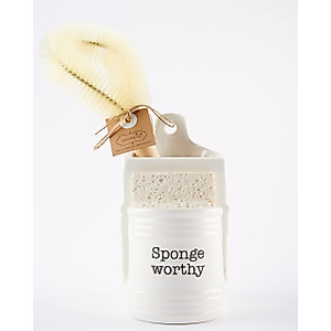 Mud Pie White Ceramic Sponge and Brush Holder Set