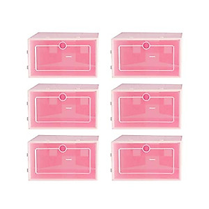 Cabilock 6pcs Transparent Pink Shoe Box Stackable Foldable Storage Shoe Box Clear Plastic Shoe Boxes Dust Proof Shoes Boxes for Home Room Sneakers High Heels Slippers