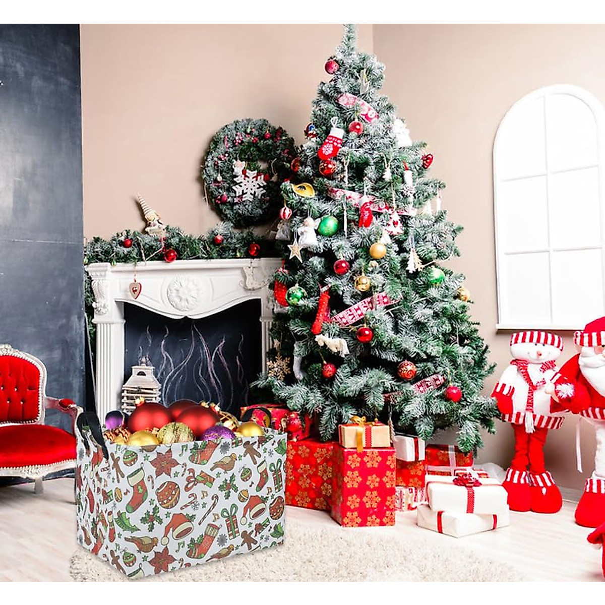 TIBAOLOVER Rectangular Kids Storage Gift Basket - Baby & Toy Storage Bin Organizer - Cute Room Decor (Christmas)