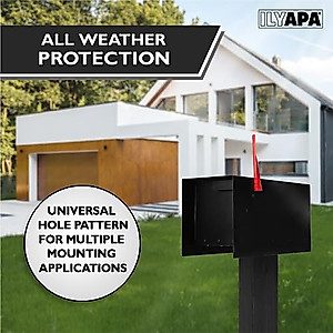 Ilyapa Tab Design Mailbox, Ready to Post Mount - All Black Powder Coated Steel Heavy Duty Curbside Welded Mailbox, All Weather Durable & Corrosion Resistant, Stainless Steel Hinges & Magnetic Door