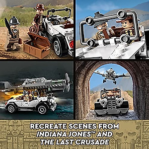 LEGO Indiana Jones and the Last Crusade Fighter Plane Chase 77012 Building Set, Featuring a Buildable Car Airplane Toy, 3 Minifigures Including Jones, Birthday Gift for Kids 8-12 Years Old