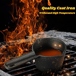 Cast Iron Sauce Pot and BBQ Mop Brush Set for Grilling, 7 Pcs Barbecue Accessories include 24 oz Heat Preservation Heavy Basting Melting Pot, 2Pcs Wooden Long Handle Sauce Mops and 4Pcs Replacements