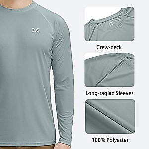 Men's Long Sleeve Shirts Lightweight UPF 50+ Sun Protection SPF T-Shirts Hiking Fishing Running(Grey L)