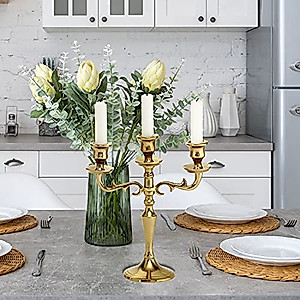 WHW Whole House Worlds Hamptons Three Arm Gold Candelabra, Hand Crafted of Aluminum, 10.25 Inches High, Weighted