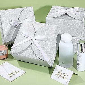 12 Pack Gift Boxes with Ribbons 8 x 8 x 4 Inch Present Boxes with Lids and Greeting Cards Elegant Paper Gift Wrap Boxes Bridesmaid Proposal Boxes for Wedding Birthday Christmas Party (Shiny Silver)