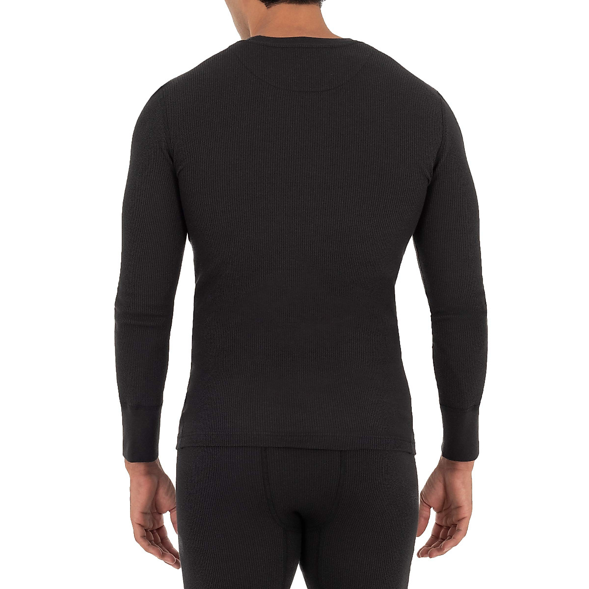 Fruit of the Loom Men's Recycled Waffle Thermal Underwear Crew Top (1 and 2 Packs), Black/Greystone Heather, Large