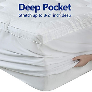 EASELAND Queen Size Mattress Topper Pillow Top Mattress Cover Quilted Fitted Mattress Protector Cotton Top 8-21" Deep Pocket Extra Thick Mattress Pad (60x80 Inches, Dark Grey)