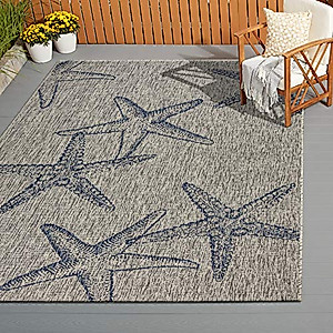 Ox Bay Celeste Coastal Starfish Indoor/ Outdoor Area Rug, Gray/Navy, 5' x 7'