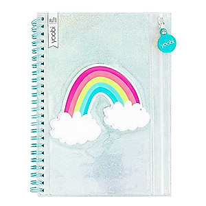 Yoobi College-Ruled Spiral Notebooks with Pencil Zipper Pouches | Fun Green Avacado Print | Cute Rainbow Glitter | 2-Pack | 60 Sheets, Multicolor