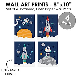 Big Dot of Happiness Blast Off to Outer Space - Unframed Rocket Ship Nursery and Kids Room Linen Paper Wall Art - Set of 4 - Artisms - 8 x 10 inches