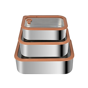 Pulreiush 3pcs Stainless Steel Food Storage Container Set With Lids - Easy Clean, Smell-Proof, Airtight & Leakproof Containers - 3Sizes (21oz/42oz/70oz) - 304 Stainless Steel