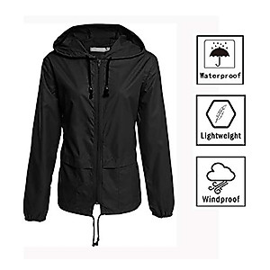 Hount Women's Lightweight Hooded Waterproof Packable Active Casual Rain Jackets (M, Black)