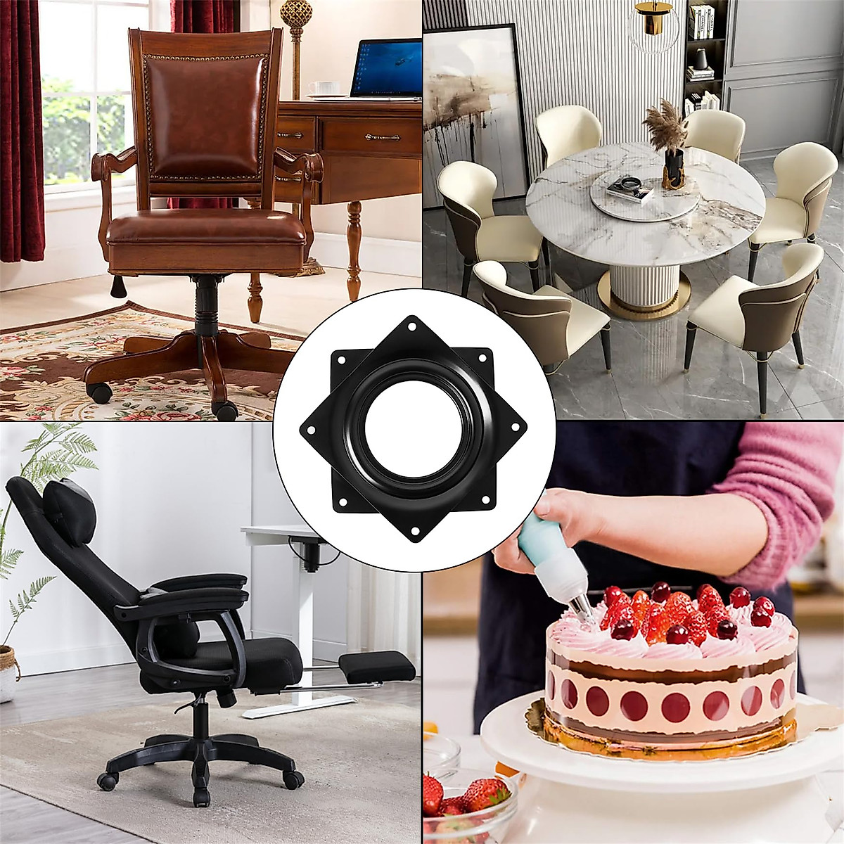 DMSTECH 2 Pack 4" Lazy Susan Turntable (Black) 300-lb Steel Ball Bearing Rotating Tray Strong Sturdy Table Cabinet Low Profile for 360˚ Chair and Door, Kitchen, Craft Project, Makeup Holder, Monitor