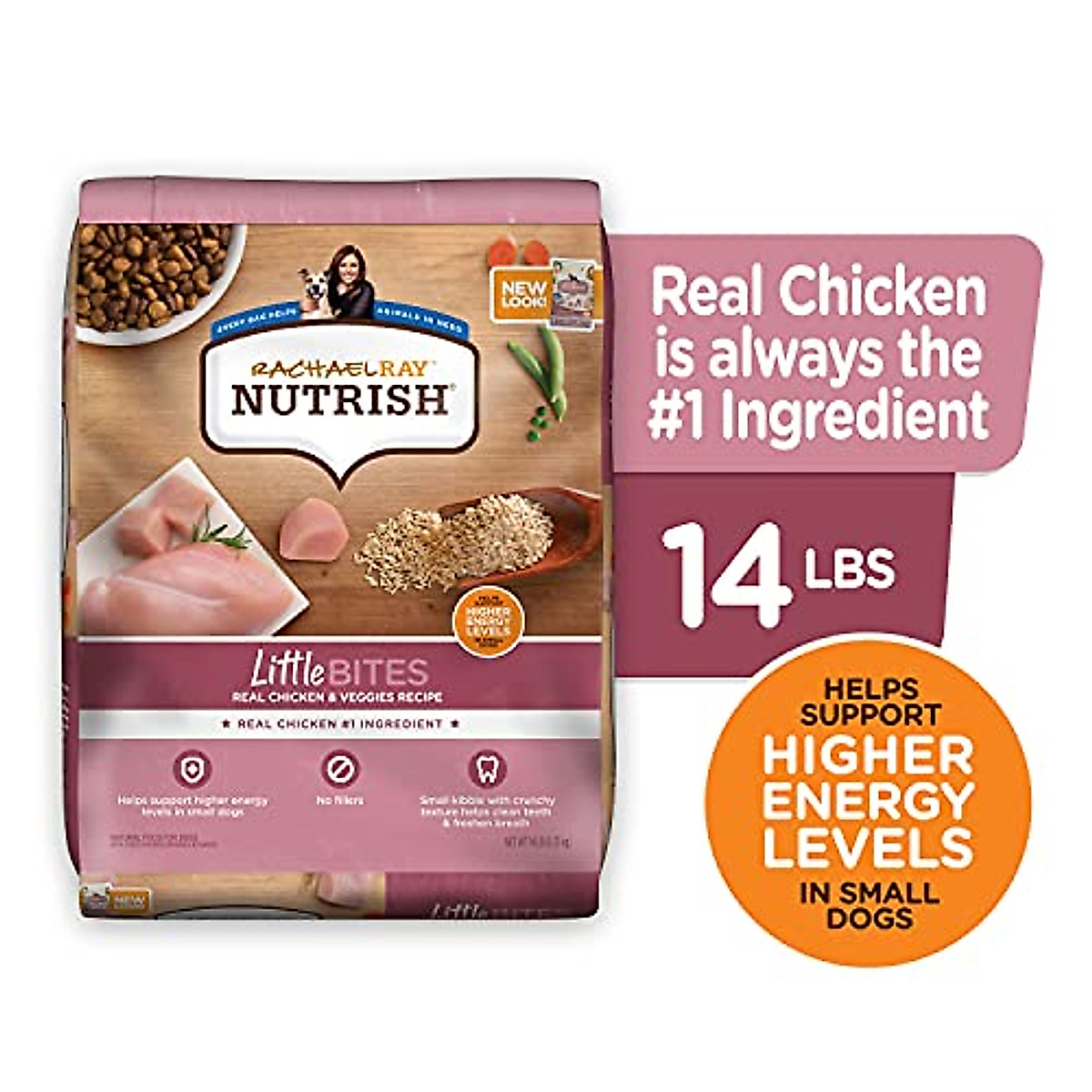Rachael Ray Nutrish Little Bites Dry Dog Food, Chicken & Veggies Recipe for Small Breeds, 14 Pounds