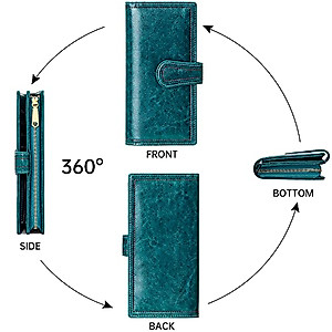 YOUBDM Leather Wallets for Women Large Capacity Credit Card Holder Ladies Travel Clutch Purse Bifold Oil Wax Wallet with Zipper Pocket